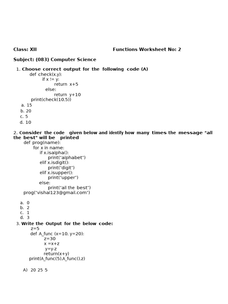 Functions Ws 4 Pdf Computer Programming Software Engineering