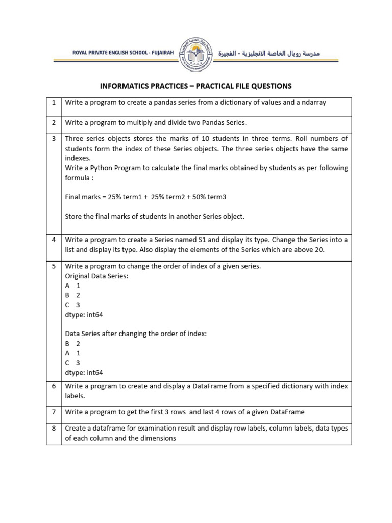 Grade 12 IP - Practical File Questions 2024-2025 | PDF | Computing | Computer Programming