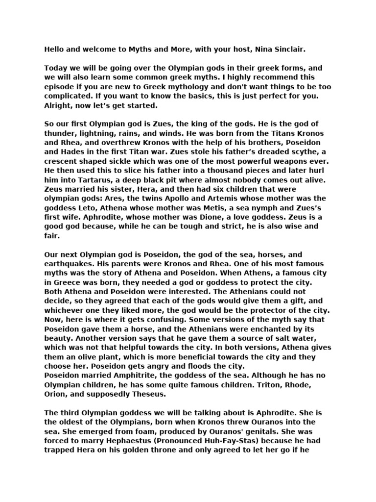 Greek Mythology Podcast | PDF | Persephone | Hades