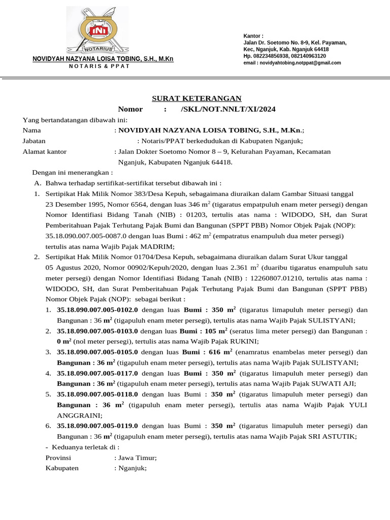 Covernote Sabda Alam Pembetulan SPPT PBB 2025 | PDF