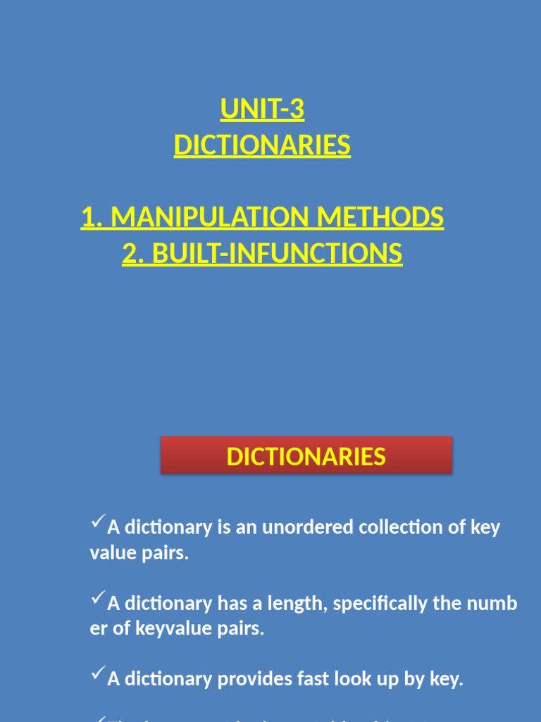 unit 3 -Dictionary | PDF | Computer Programming | Computer Engineering unit 3 -Dictionary | PDF | Computer Programming | Computer Engineering