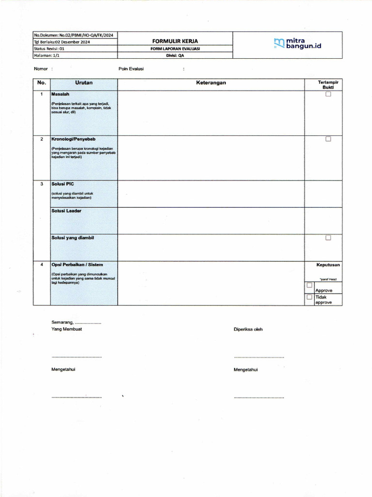 FORM LAPORAN EVALUASI | PDF