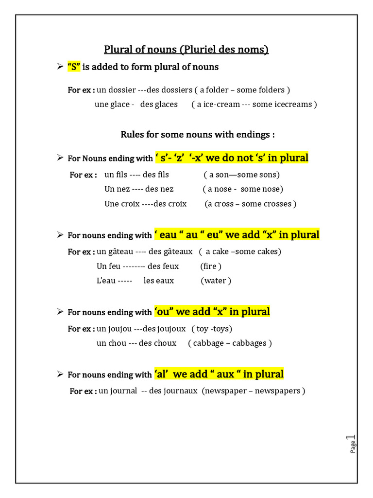 French -Plurals & Adjectifs | PDF | Grammatical Gender | Plural