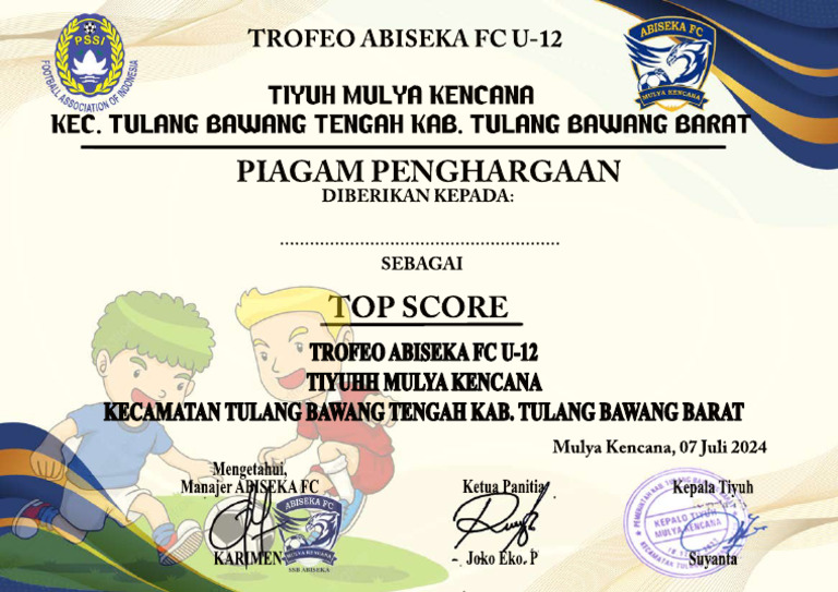 Penghargaan Top Score Trofeo U-12 | PDF