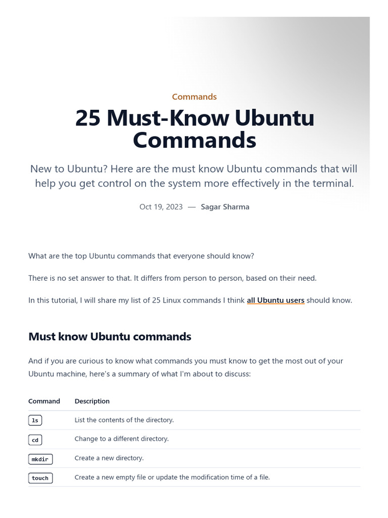 Ubuntu Command Guide for Beginners | PDF