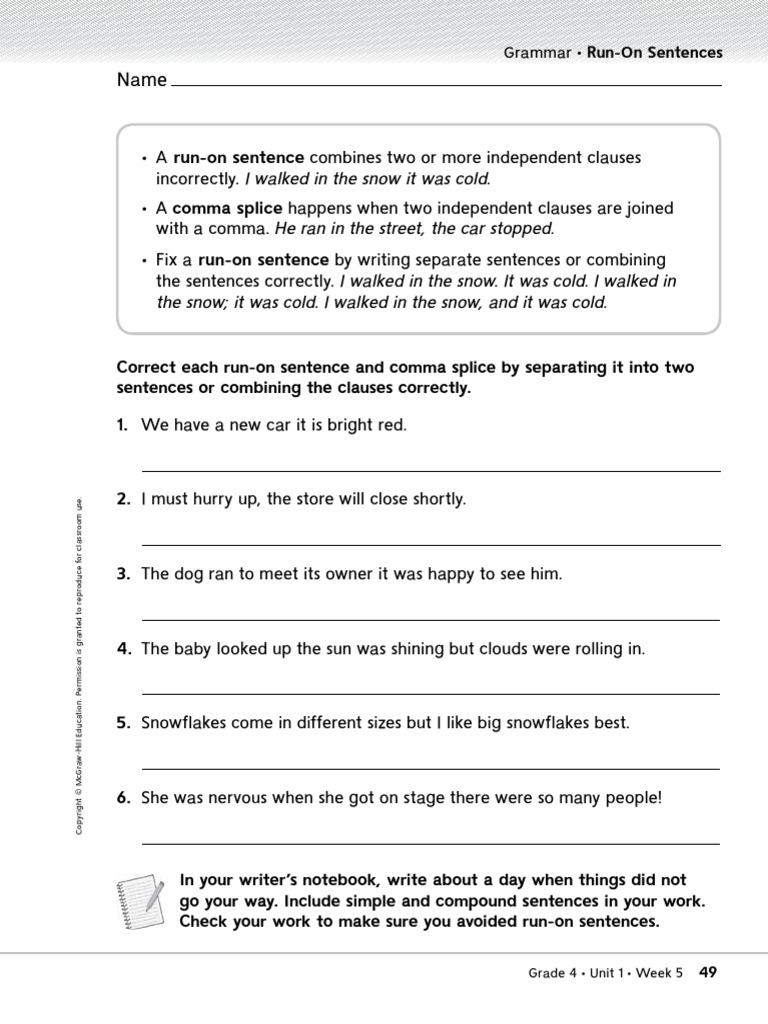 Run-On Sentences Homework | PDF | Linguistics | Syntax