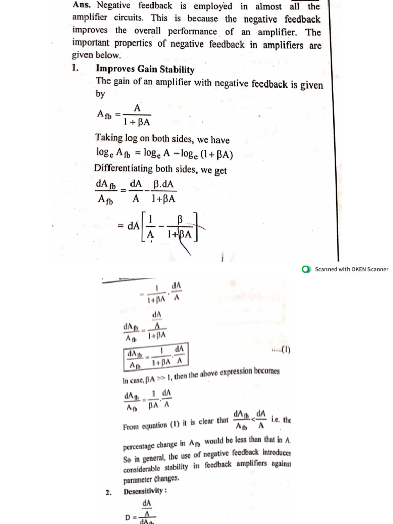 Qu. Explain Effect of Negative Feedback on 1) Voltage Gain 2) Bandwidth 3) Distortion 4 ...
