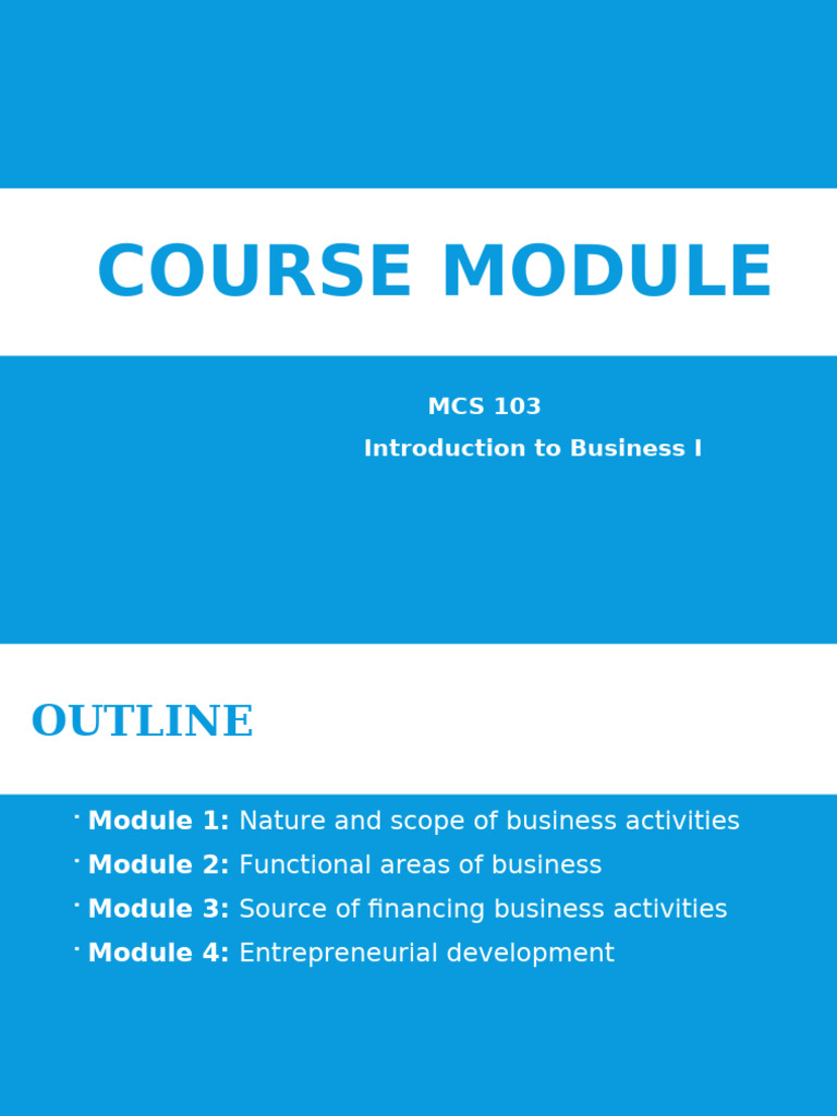 Course Module: MCS 103 Introduction To Business I | PDF