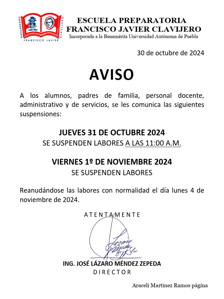 AVISO SUSPENSION DE LABORES (1) | PDF