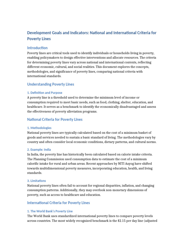 Poverty Lines: National vs. International Standards | PDF | Cost Of ...