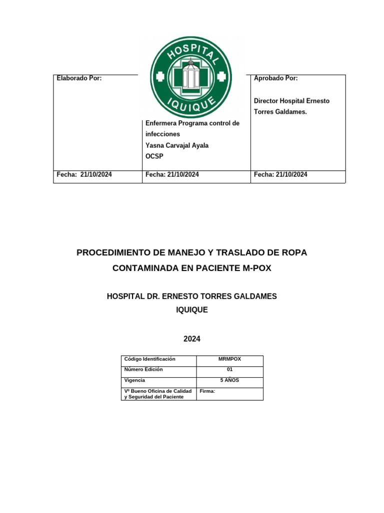 PROCEDIMIENTO DEL MANEJO Y TRASLADO DE ROPA CONTAMINADA EN PACIENTE M-POX OCSP | PDF | Hospital ...