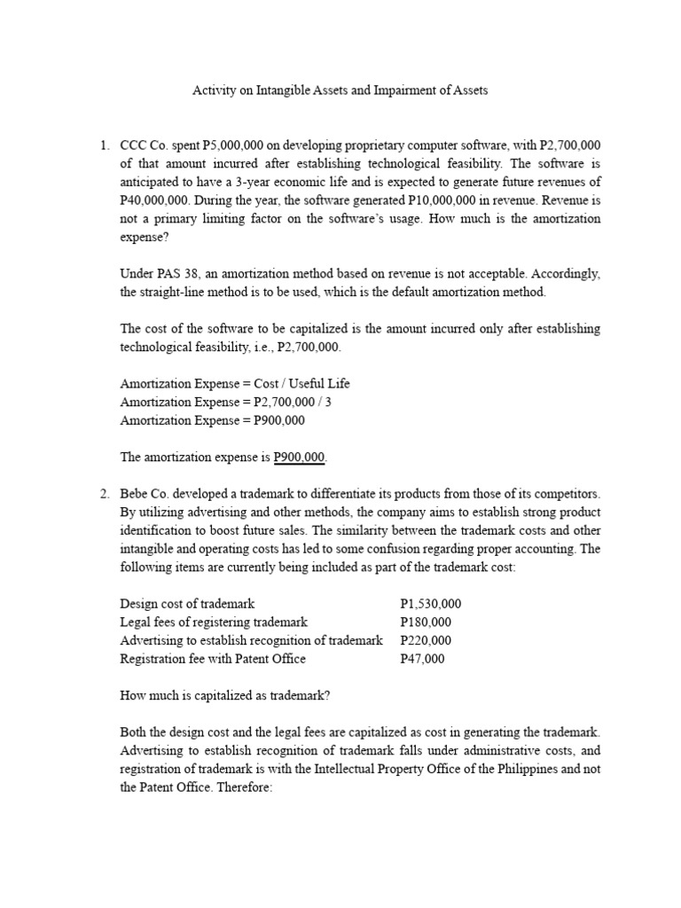 Activity On Intangible Assets and Impairment of Assets | PDF ...