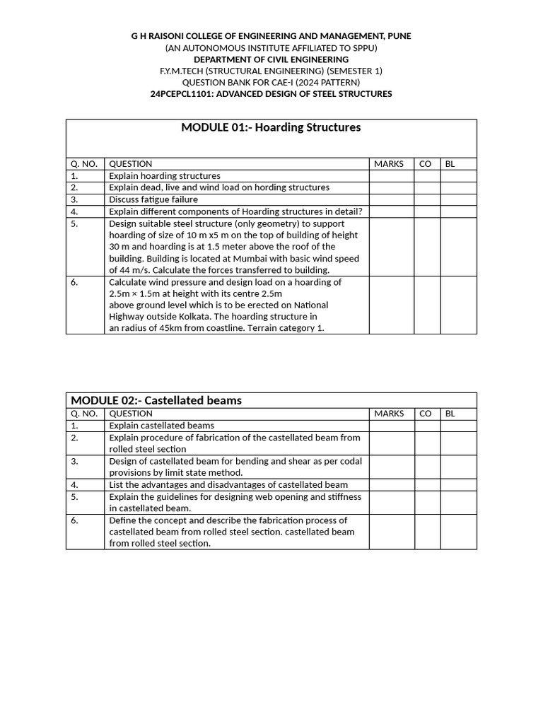 24pcepcl1101 Advanced Design of Steel Structures | PDF