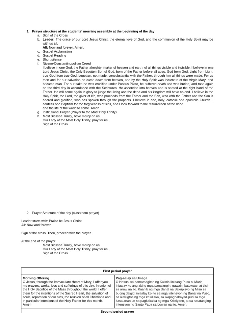 Morning Assembly Prayer Structure | PDF | God The Father | Lord's Prayer