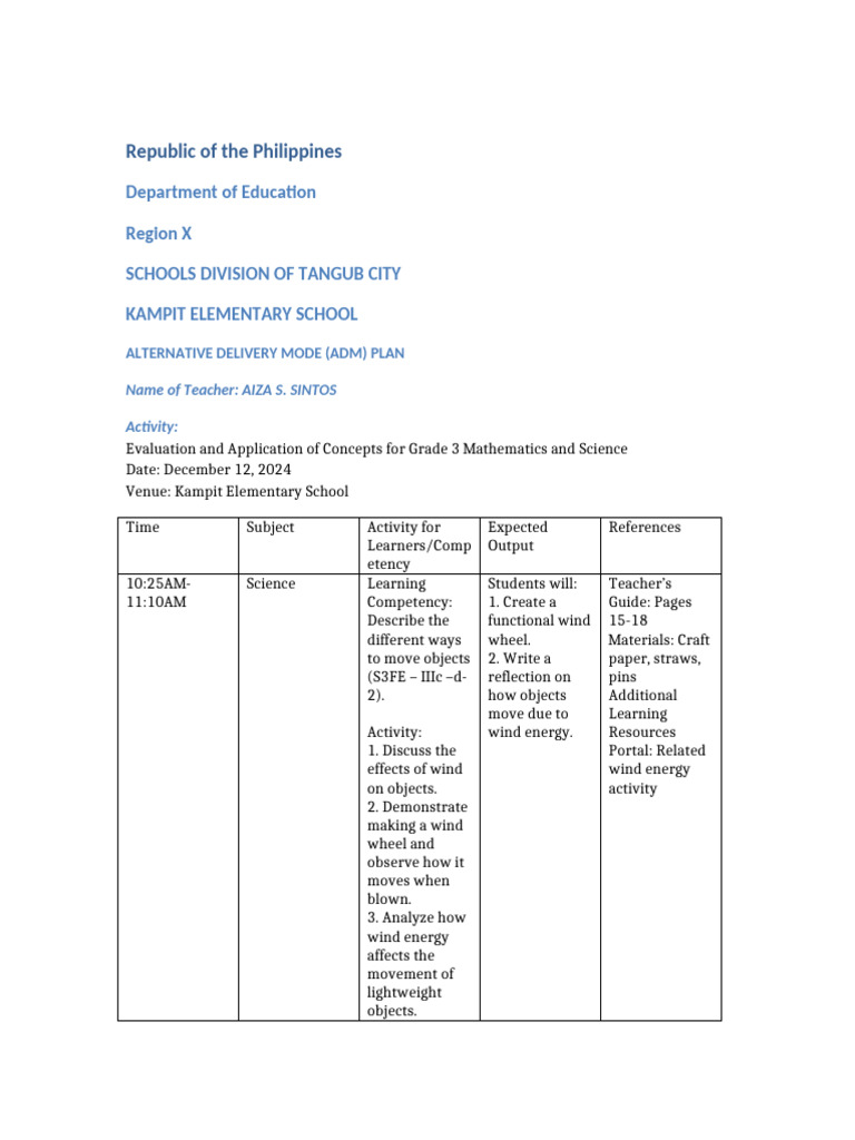 ADM Grade3 Science Math Thursday | PDF | Cognitive Science | Behavior Modification