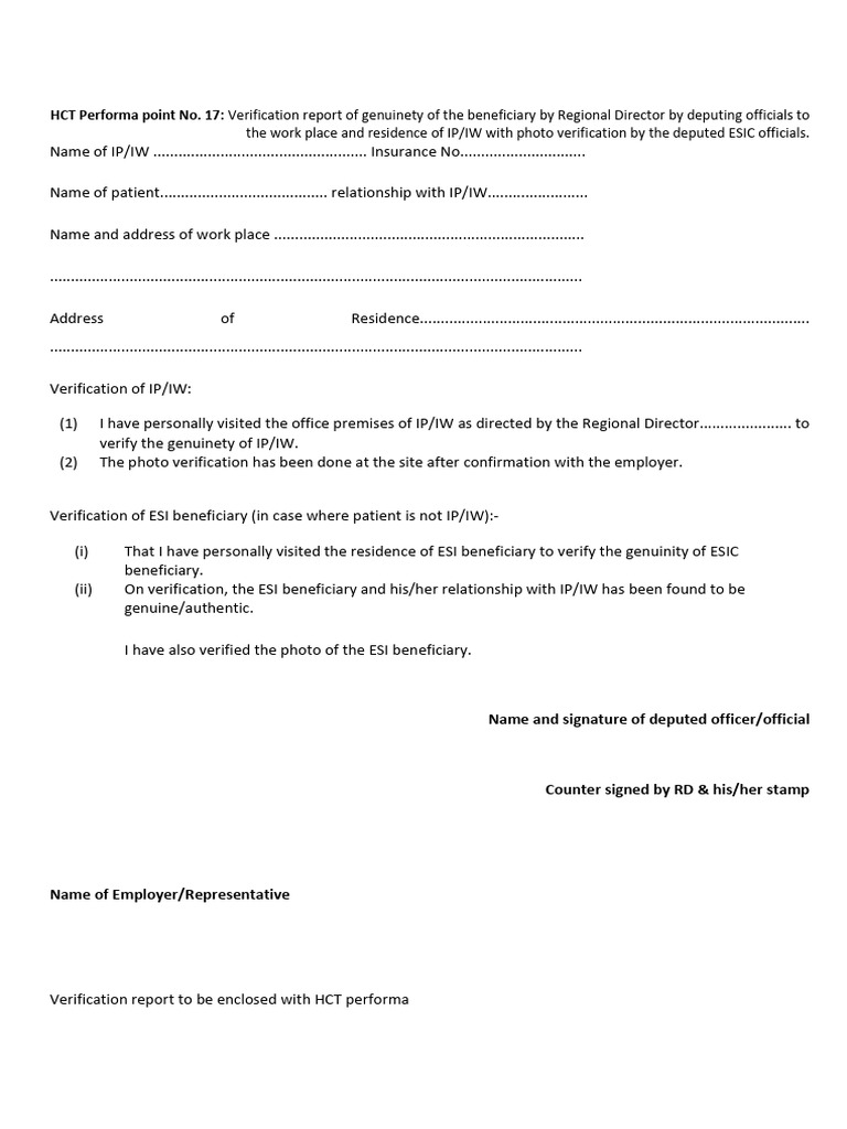 HCT Performa of Verificaiton Report | PDF