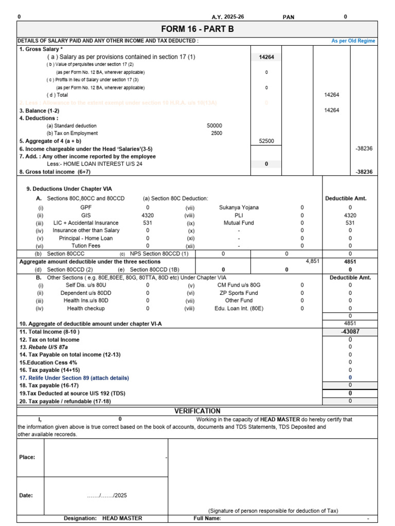 Form16-Part B-As Per Old Regime | PDF | Tax Deduction | Salary