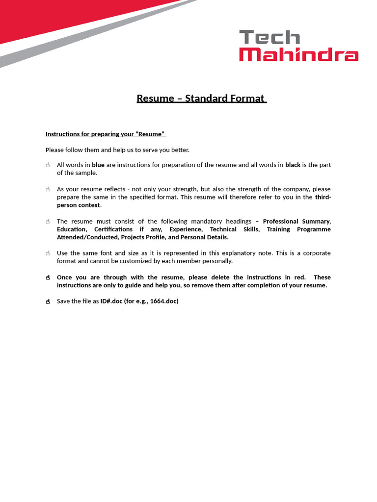 Resume Standard Format | PDF | Résumé | H 1 B Visa
