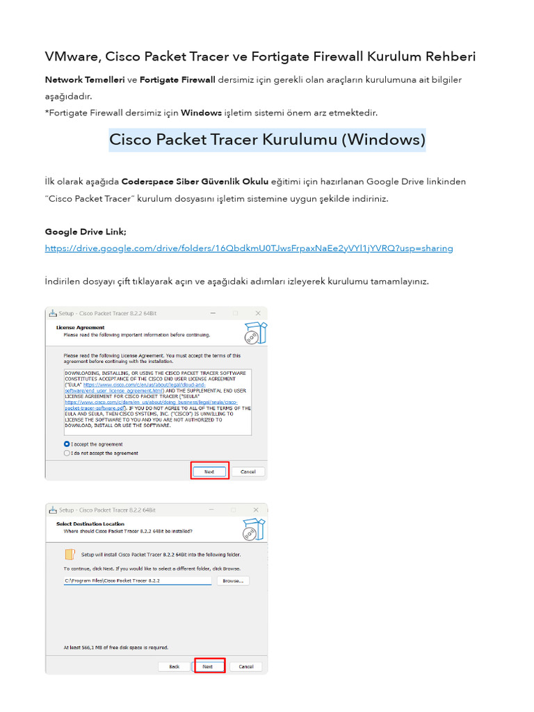 VMware, Cisco Packet Tracer Ve Fortigate Firewall Kurulum Rehberi | PDF