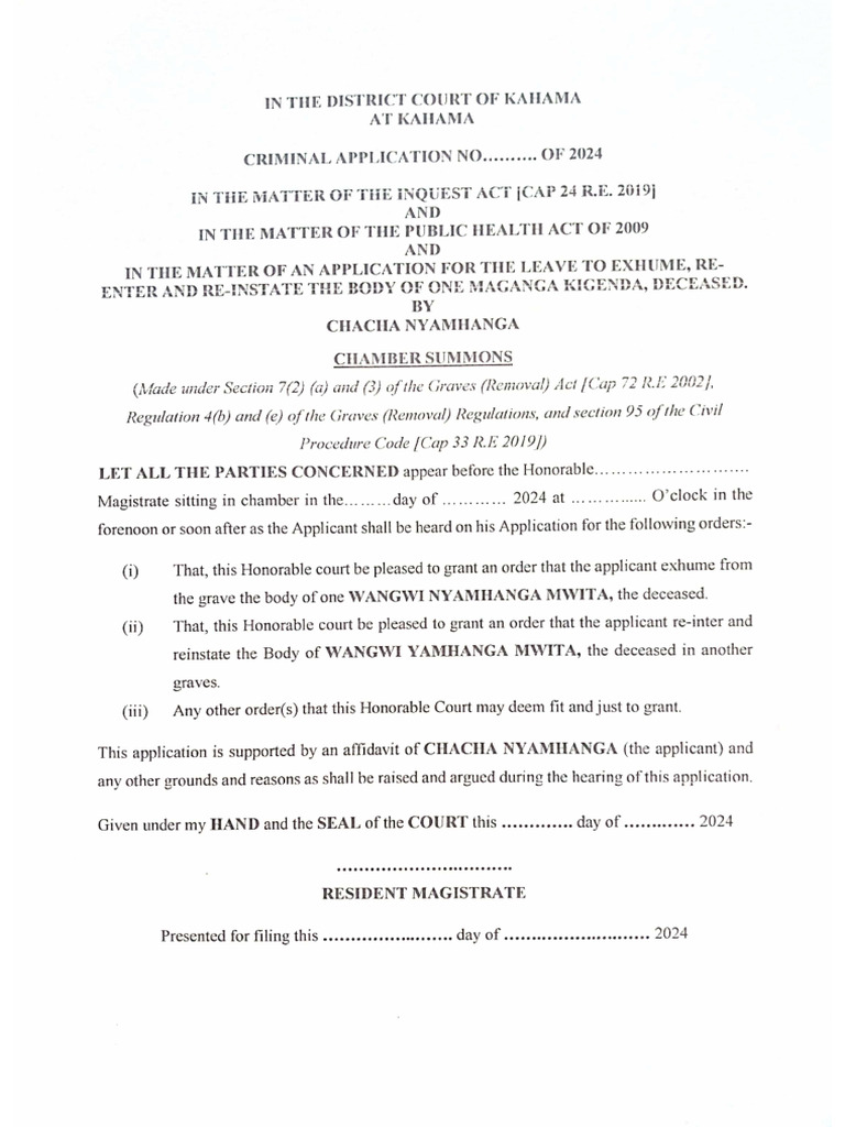 Application To Exhume - Grave Removal | PDF