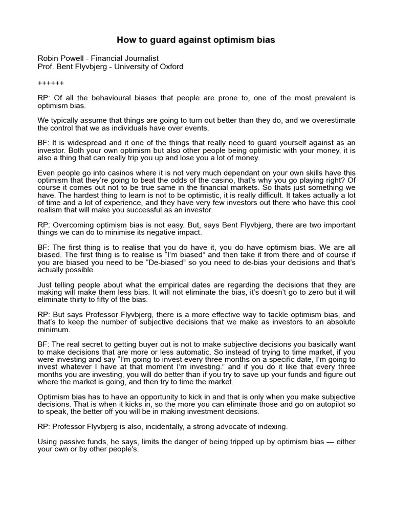 How To Guard Against Optimism Bias | PDF | Optimism | Bias