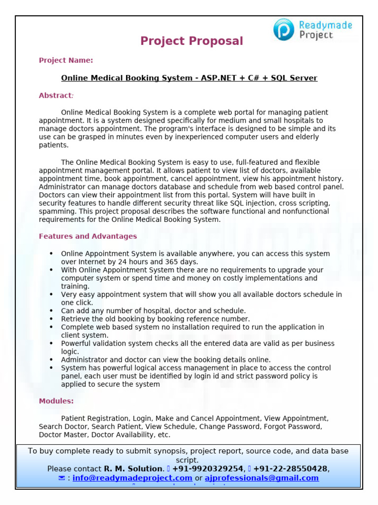 Online Appt Project Proposal | PDF | Databases | Web Application