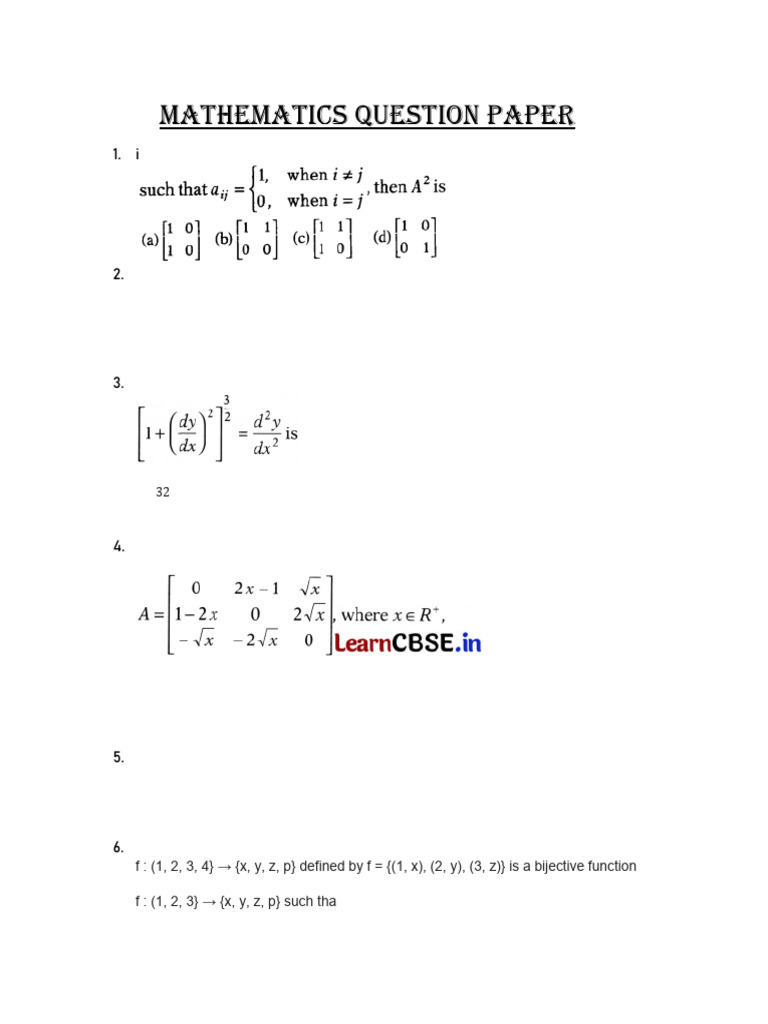 Mathematics Question Paper | PDF