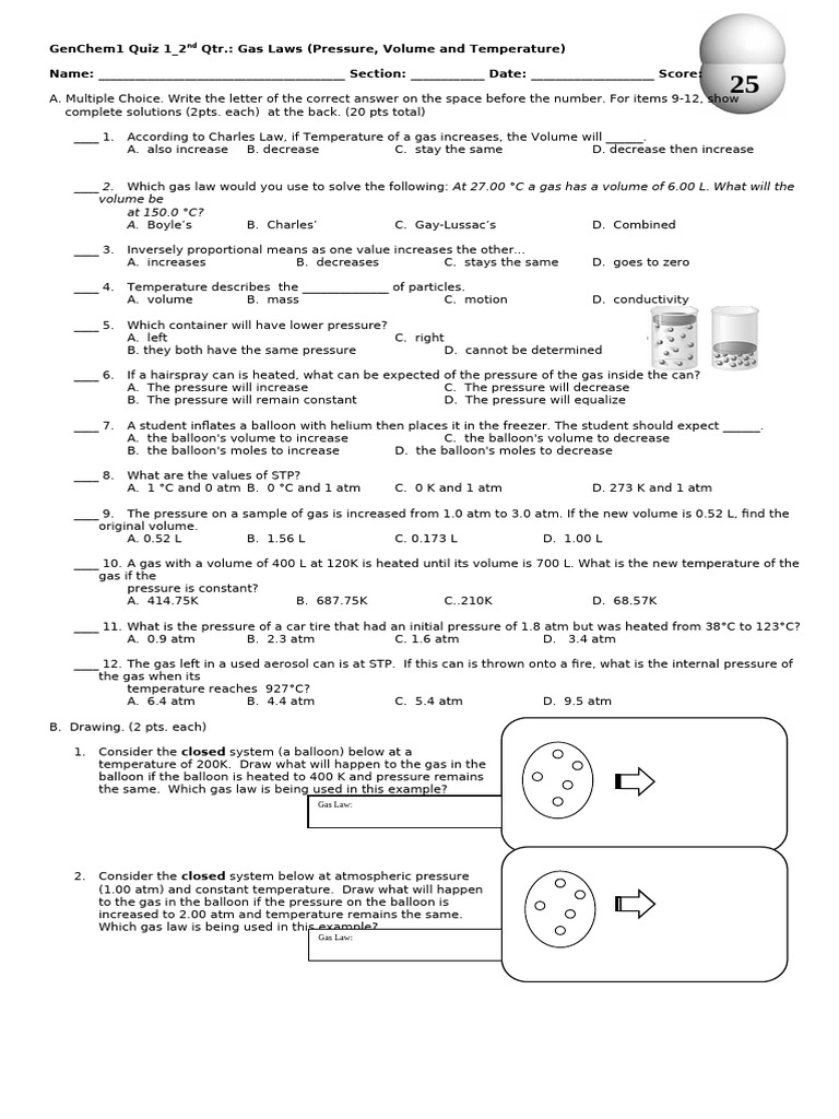 GenChem1 Quiz 1 Gas Law PVT | PDF | Gases | Temperature