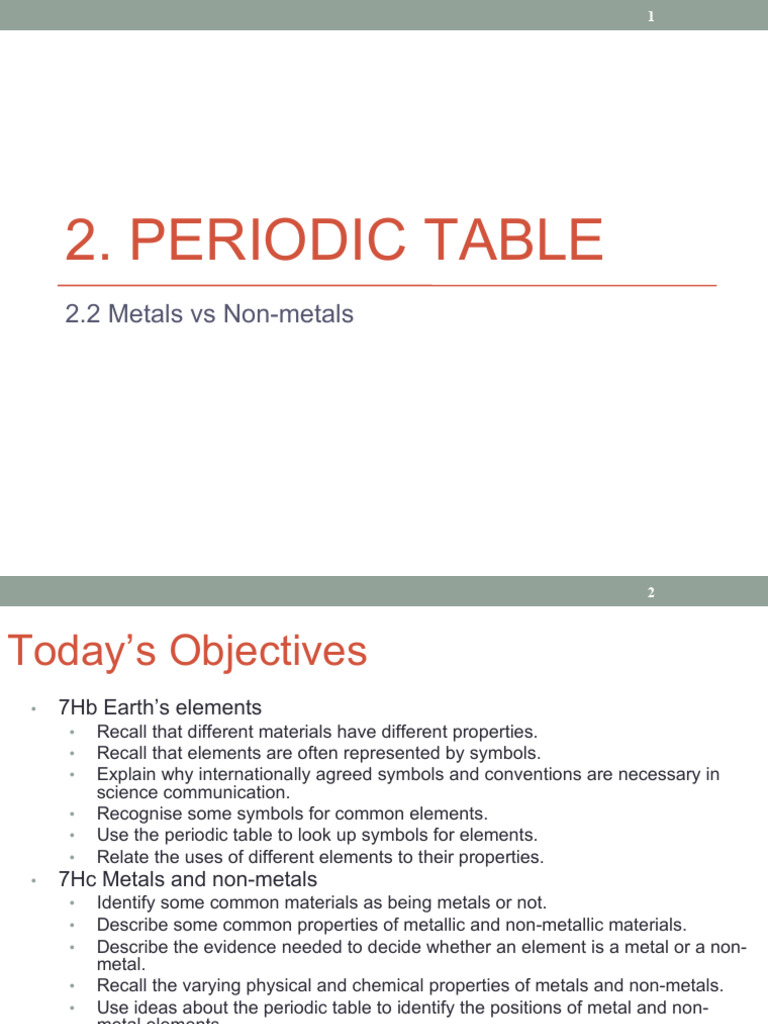 Metals vs Non-metals in Periodic Table | PDF