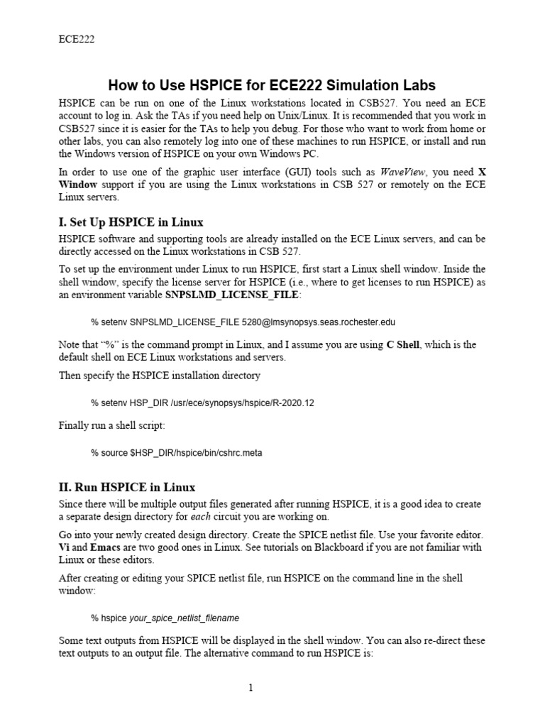 How_to_use_HSPICE_for_ECE222 | PDF | Spice | Shell (Computing)