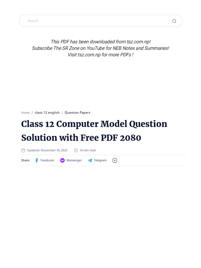 Class 12 Computer Science Model Question PDF 2080 | PDF | Client–Server ...