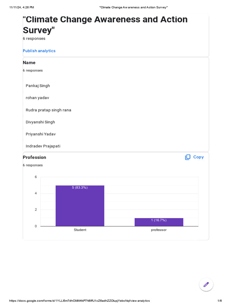 Climate Change Awareness and Action Survey | PDF | Climate Change ...