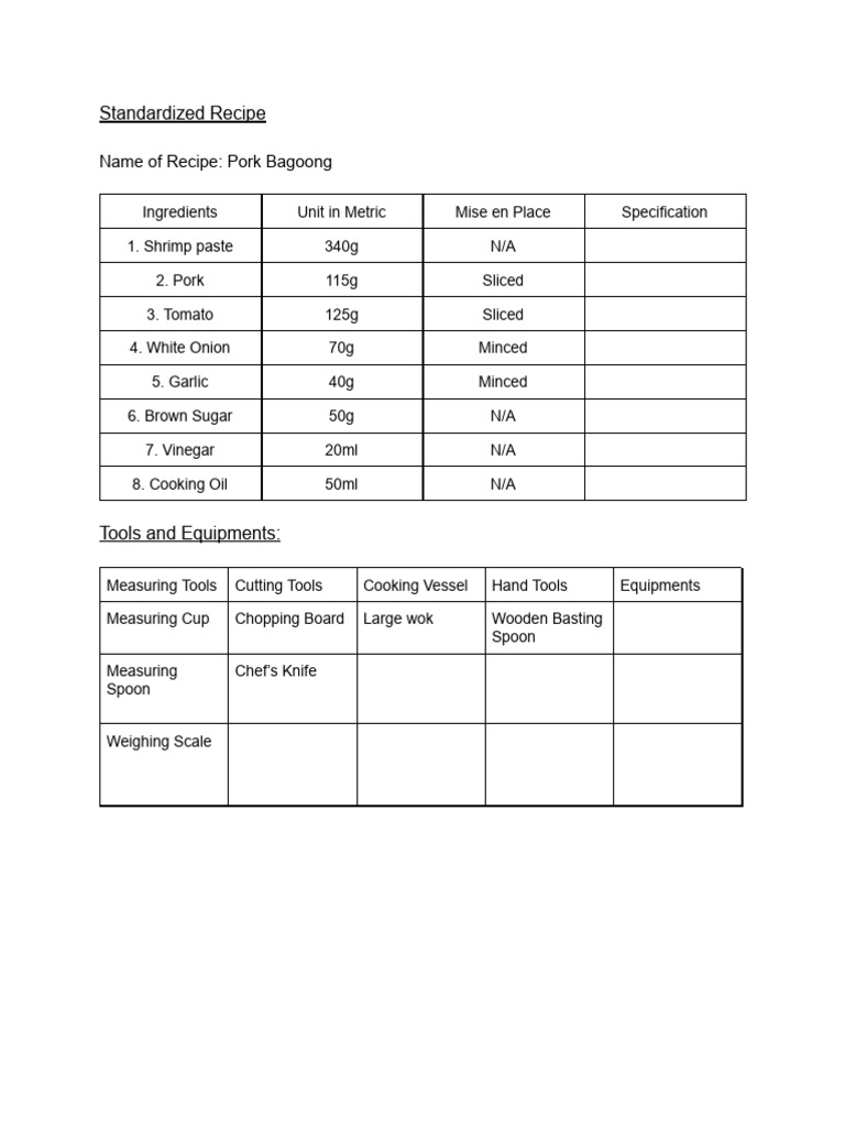 Standardized Recipe - MJ | PDF