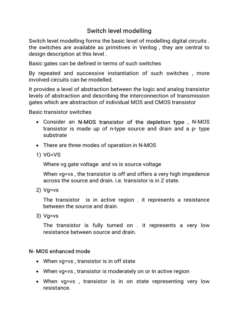 Switch level modelling 6th sem DDUV | PDF | Electrical Circuits | Electrical Engineering