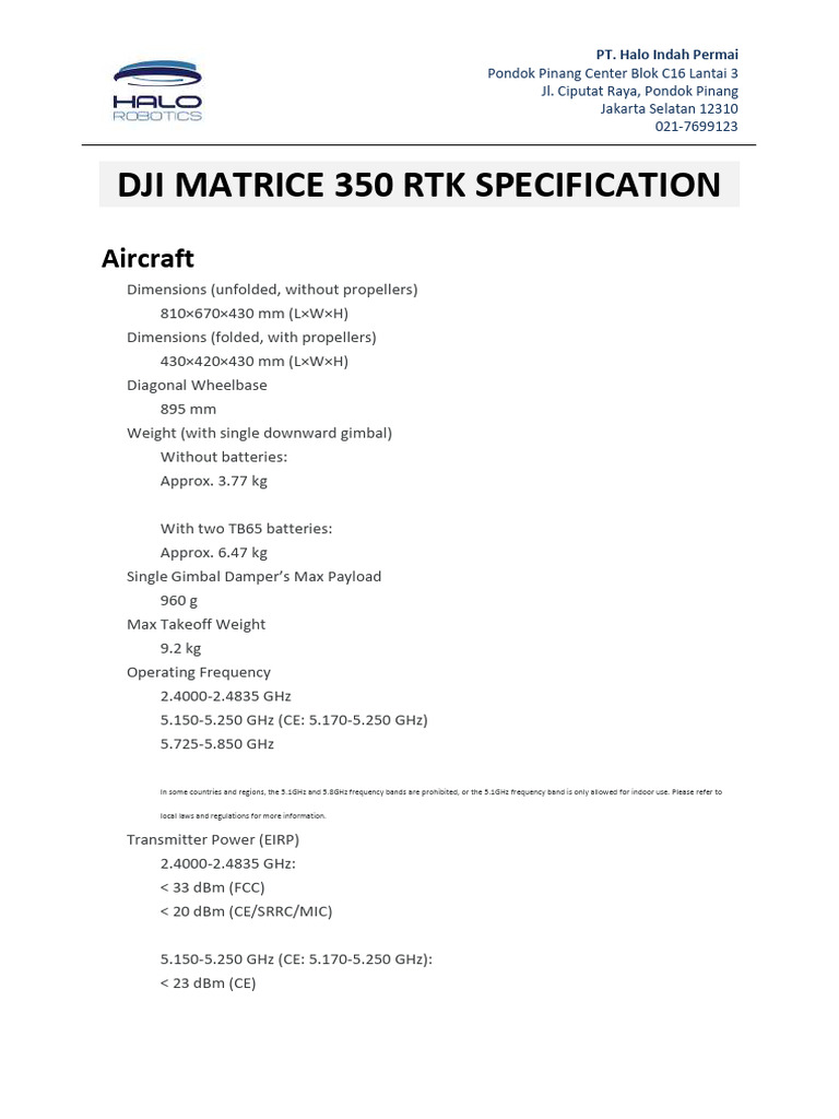 DJI Matrice 350 RTK Specification | PDF | Power Supply | Hertz