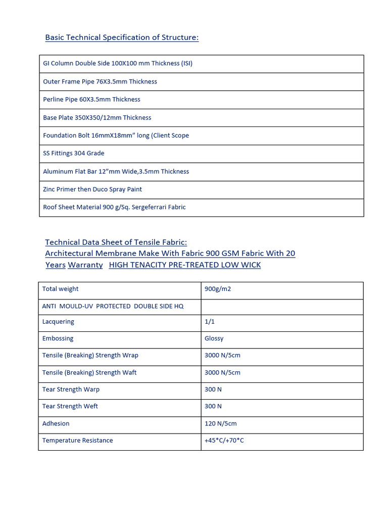 Basic Technical Specification of Structure-1 | PDF