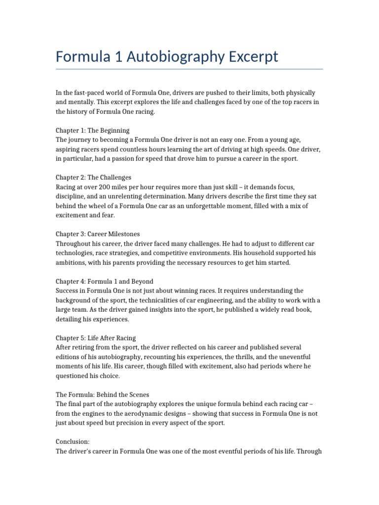 Formula 1 Autobiography Excerpt | PDF | Formula One | Auto Racing