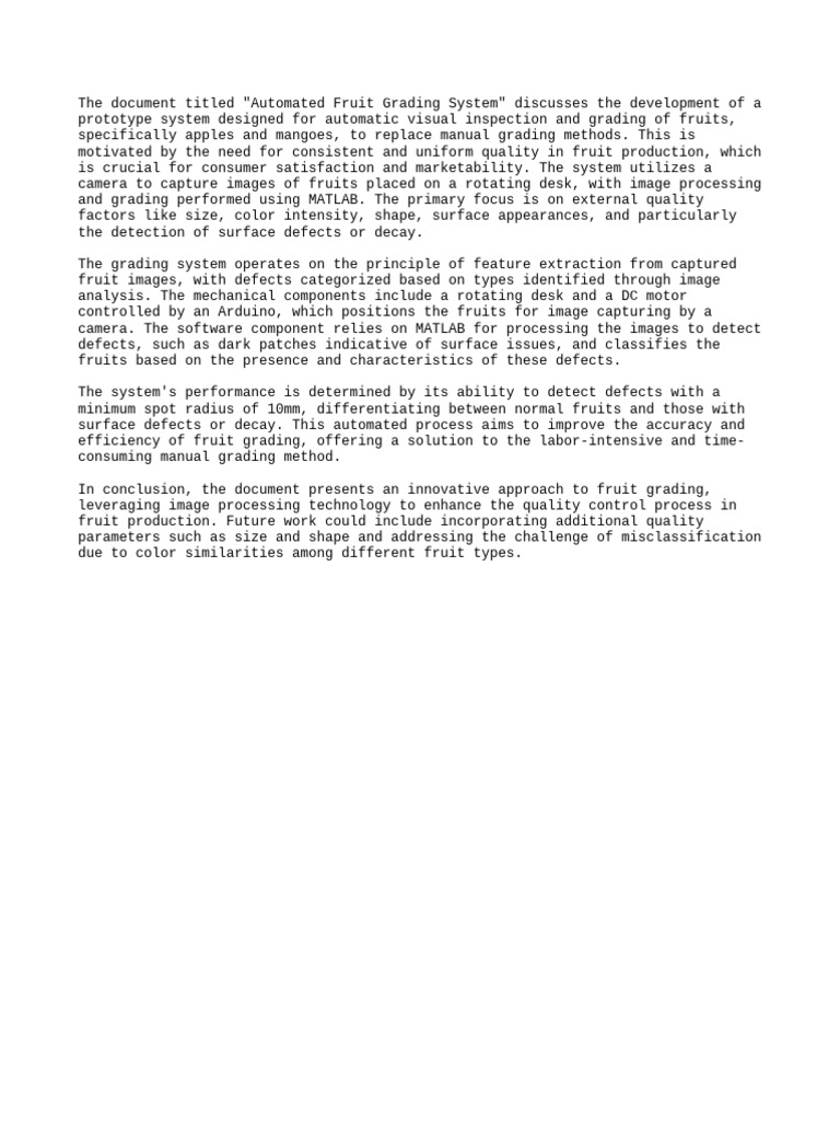 Automated Fruit Grading System Overview | PDF