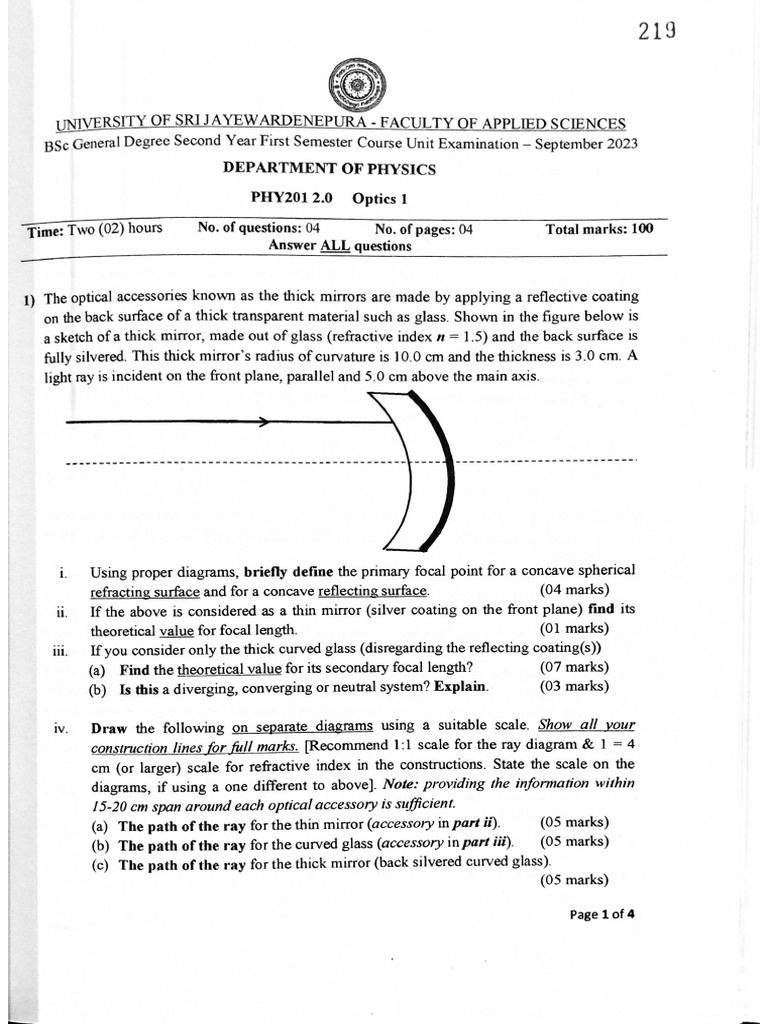 PHY 201 2.0 Optics l 2023 | PDF