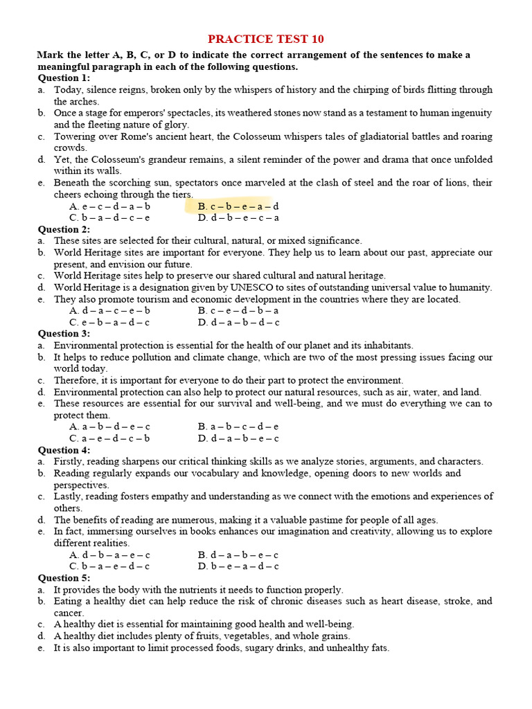 Practice Test 10 | PDF | Dietary Fiber | Diet & Nutrition