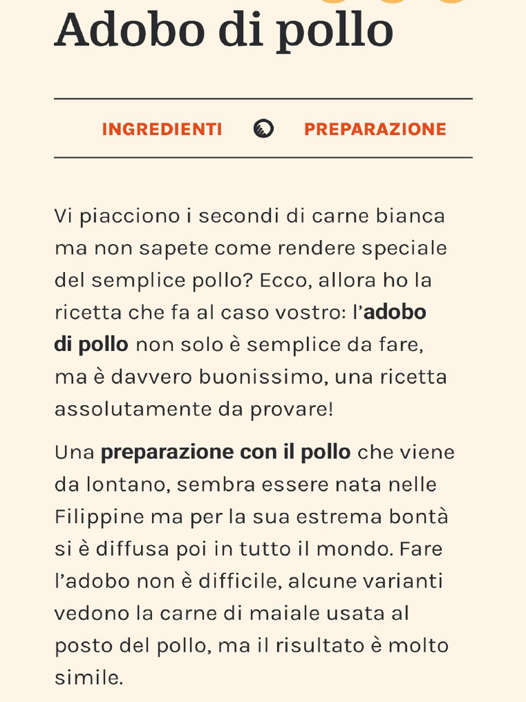 Ricetta Adobo Di Pollo | PDF