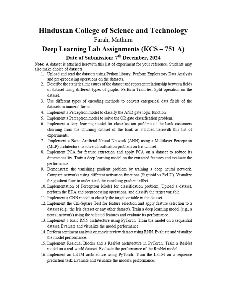 Lab Experiments Deep Learning KCS 751A | PDF | Deep Learning ...