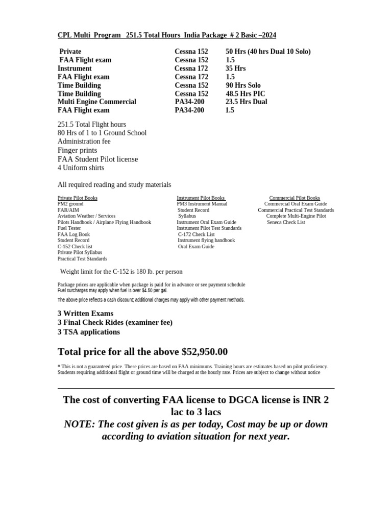 CPL Multi Program 251.5 Total Hours India | PDF | Federal Aviation ...