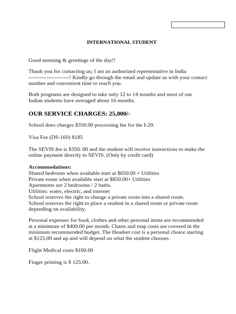 International Student Visa Costs | PDF