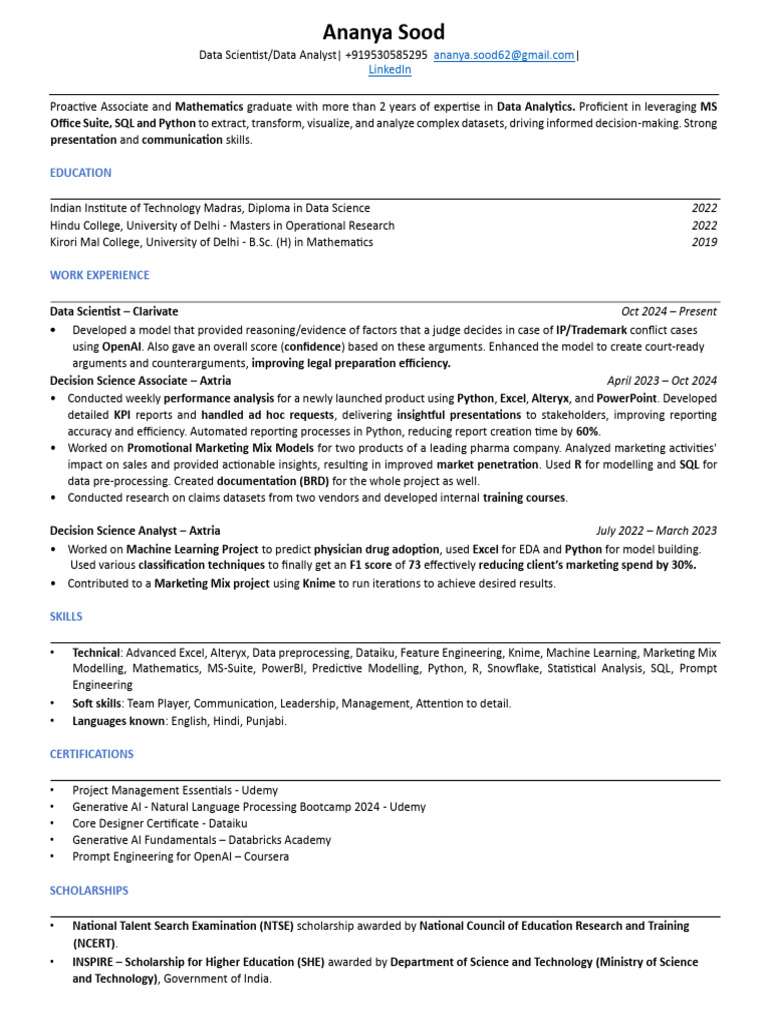 Ananya Resume | PDF | Data Science | Data Analysis