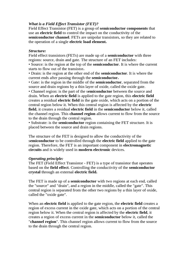 FET Basics for Electronics Enthusiasts | PDF | Field Effect Transistor ...