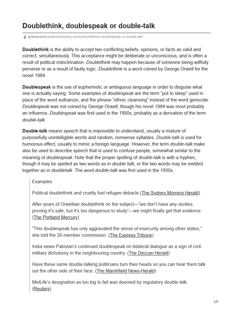 Doublethink Doublespeak or Double-talk | PDF