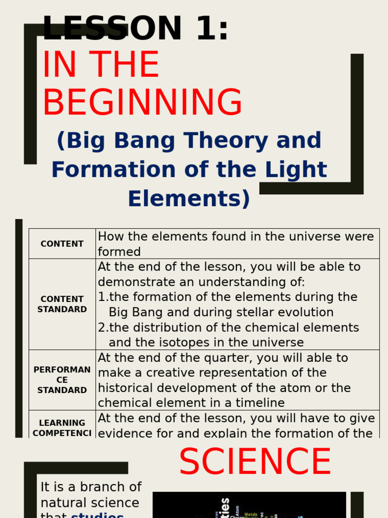 In The Beginning: Lesson 1 | PDF | Big Bang | Chronology Of The Universe