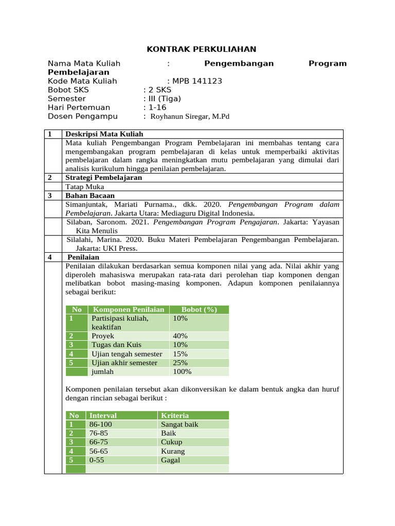 Kontrak Perkuliahan | PDF