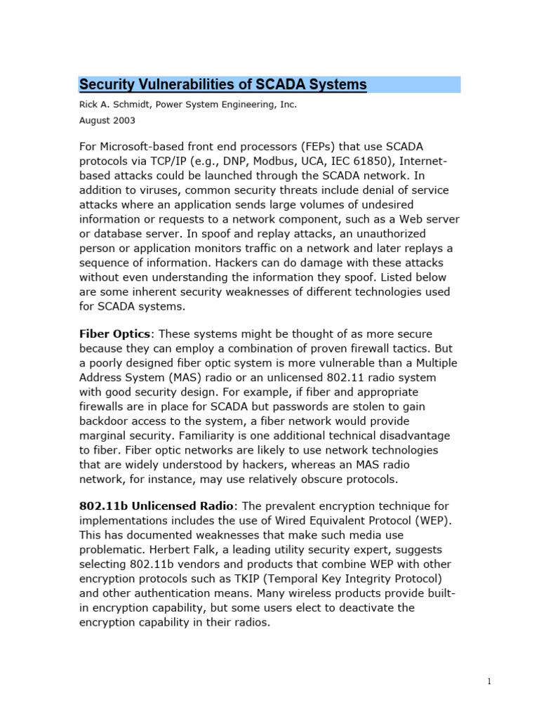 Security - Vulnerabilities - of - SCADA - Systems | PDF | Computer Network | Security